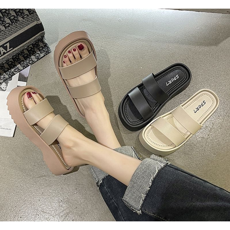 Easy to match double straps rubber base flip flop slide shoes kasut ...