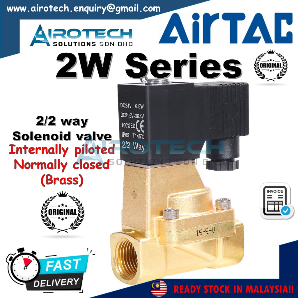 AirTAC Fluid Control Valve (2/2way) 2W Series Internally Piloted and Normally Closed Brass ...