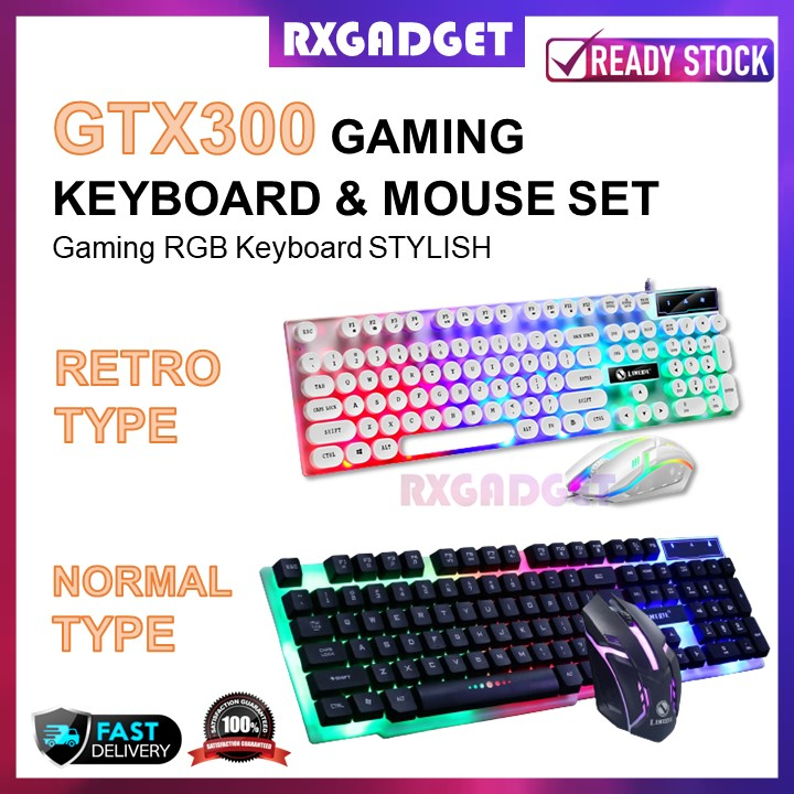 READY STOCK GTX300 SET Gaming Mouse And Keyboard Rainbow Light Colorful ...