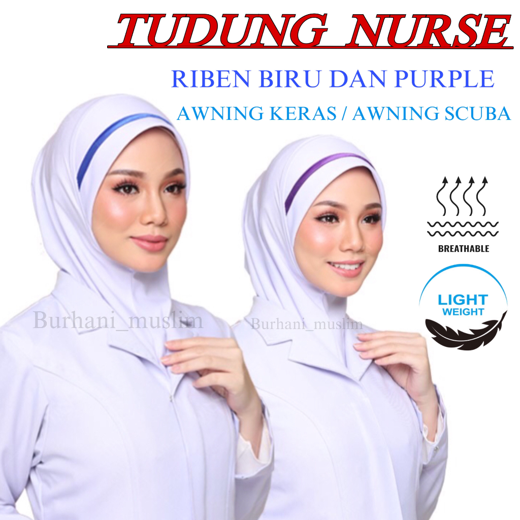 TUDUNG LYCRA NURSE RIBEN BIRU DAN PURPLE AWNING KERAS & AWNING SCUBA ...