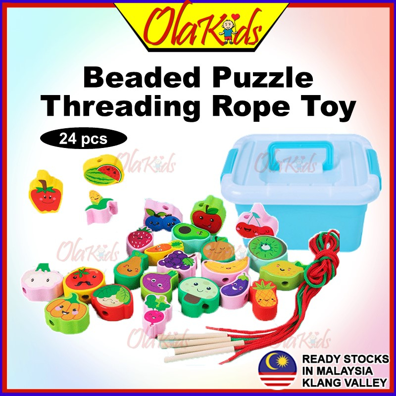OLAKIDS Kids Beads and Thread Toy Early Education Colourful Wooden ...