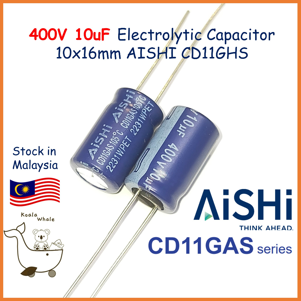 400V 10uF 400v10uf Electrolytic Kapasitor Capacitor Elco Aishi 10x16mm ...