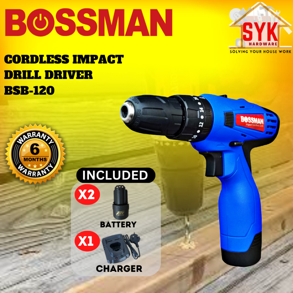 SYK(Free Shipping)Bossman BSB-120 Cordless Impact Drill Driver Machine ...
