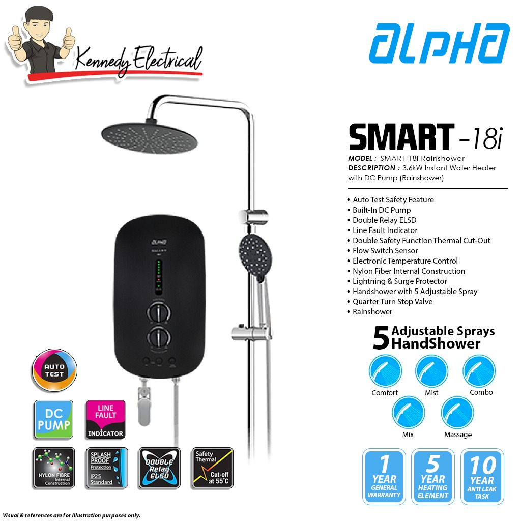 Alpha 3.6kW Instant Water Heater with DC Pump(Rainshower) Alpha 3.6kW 即热式热水器带直流泵（雨淋式)SMART-18i ...