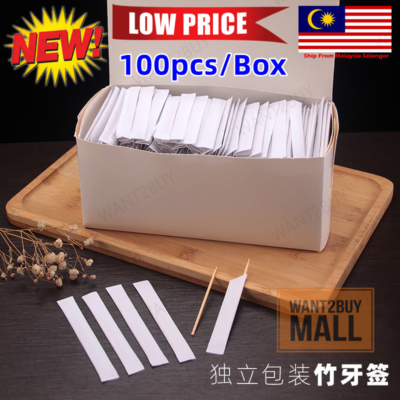 🇲🇾 1000pcs/pack Bamboo Toothpick Single Individual Paper Plastic ...