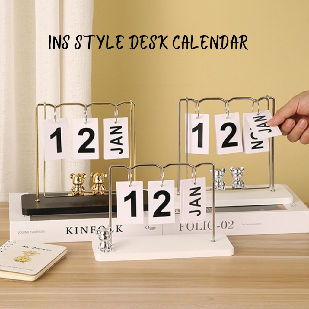 Modern Calendar Nordic Resin Bear Wooden Desk Calendar ins Style Desk ...