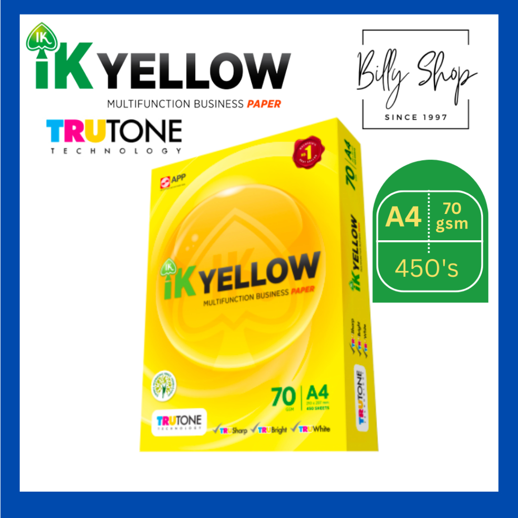 Ik Yellow A4 Copier Paper 70Gsm 450's / 500's Kertas A4/ Kertas Fotostat | Shopee Malaysia