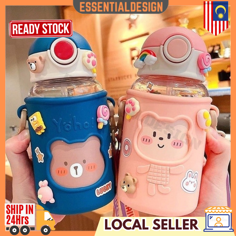 24h YOHO 600ml Shoulder Bag Strap Water Bottle Straw Kids Botol Air Kanak BPA Free Children ...