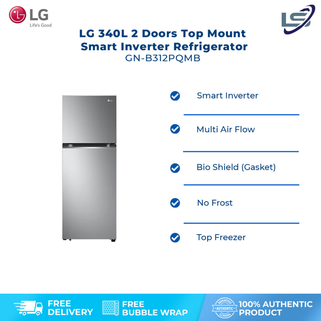 LG 340L 2 Doors Top Mount Smart Inverter Refrigerator GN-B312PQMB ...