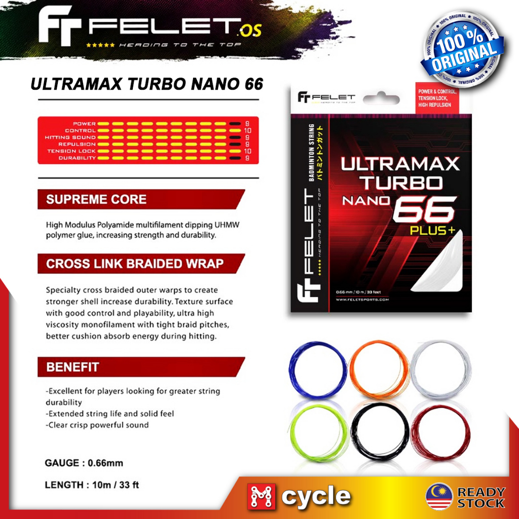 [100% ORIGINAL] FELET Ultramax Turbo Nano 66 Plus Badminton String High ...