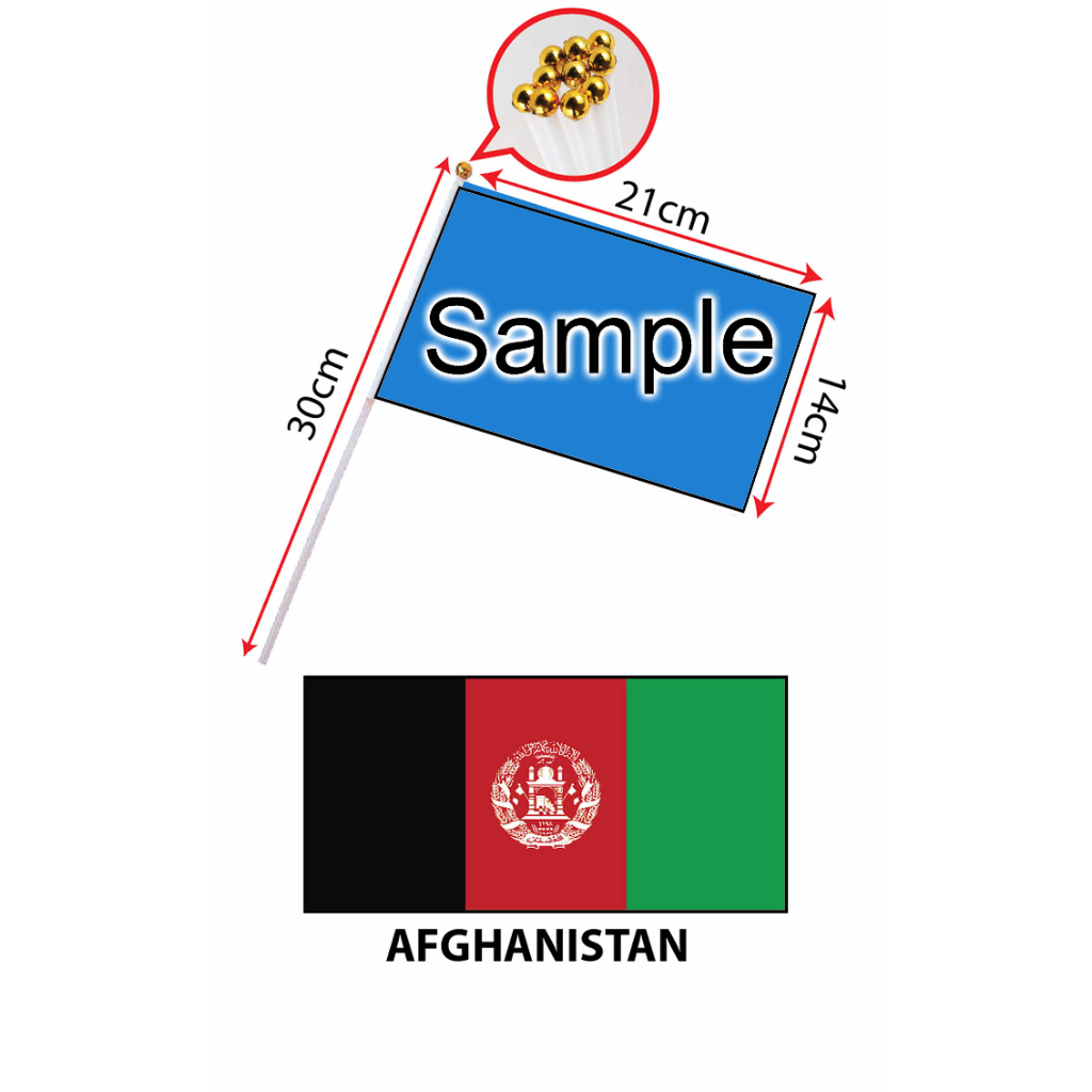 Afghanistan Hand Flag With Stick (14x21cm)/ Bendera Tangan Dunia ...