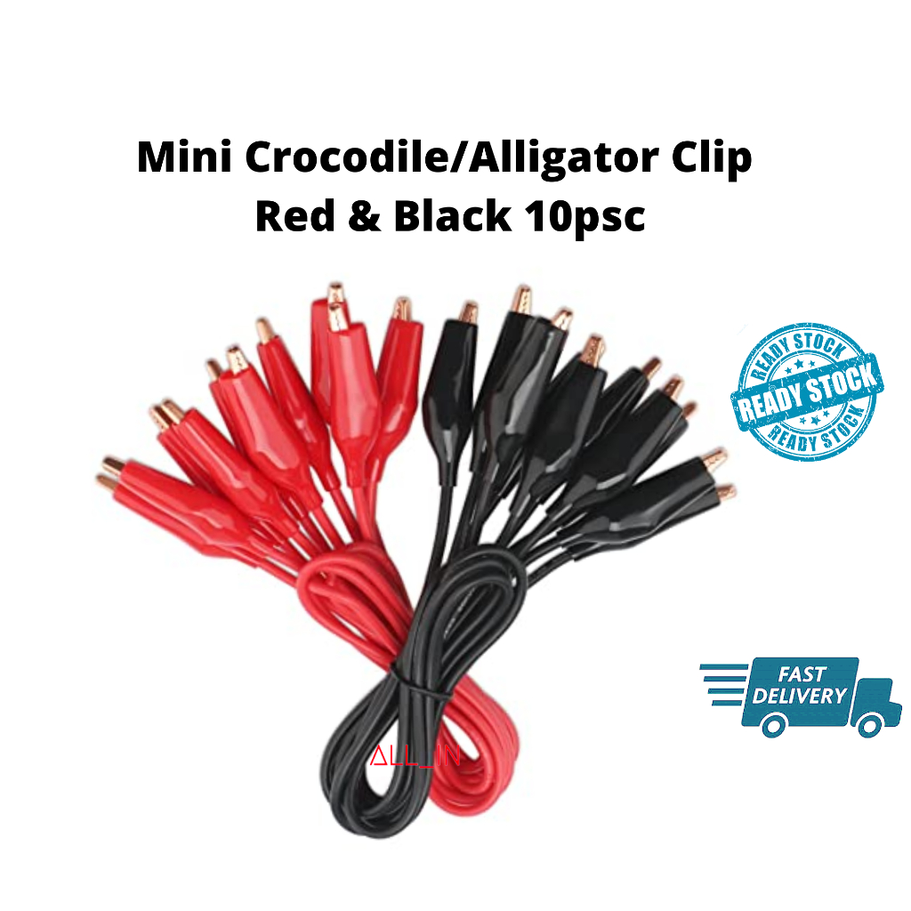026 Mini Crocodile / Alligator Clip 35mm With 50cm Wire Black / Red ...