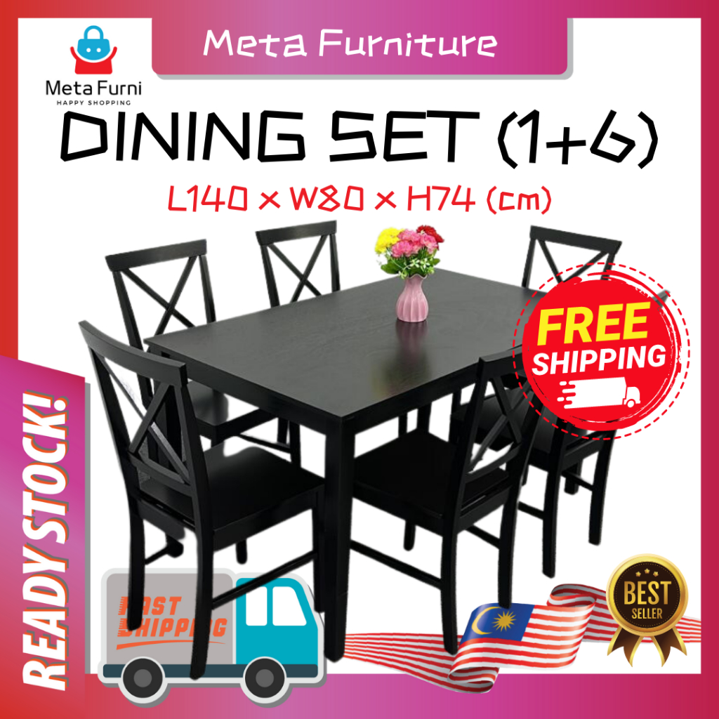 MetaFurni - Dining Table Set / Table / 1+4 / 1+6 / 1+8 / Meja Makan ...