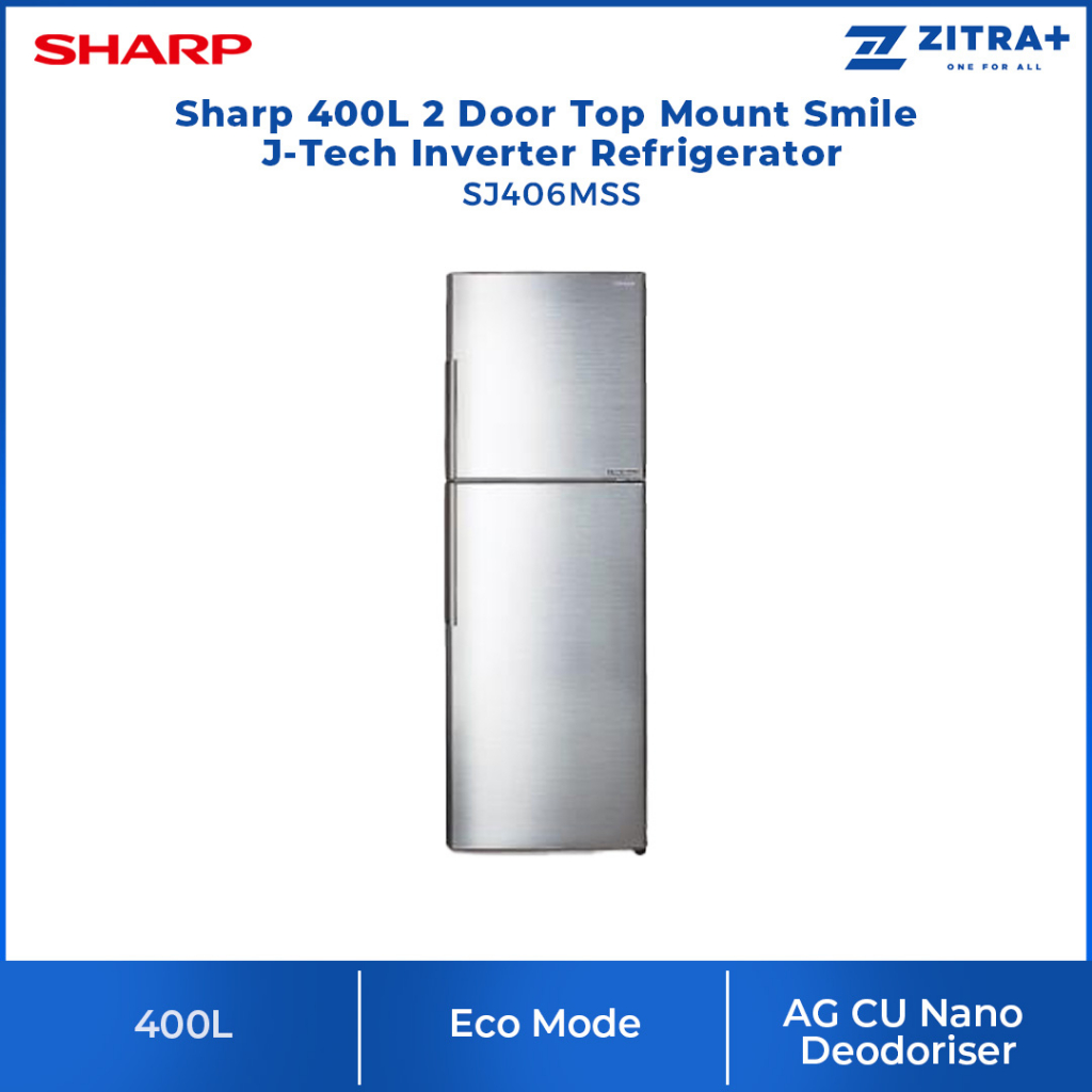 SHARP 400L 2 Door Top Mount Inverter Refrigerator SJ406MSS | J-Tech ...