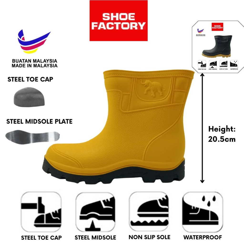 Gajah King Low Cut Safety Rain Boots Steel Toe Cap and Steel Midsole ...