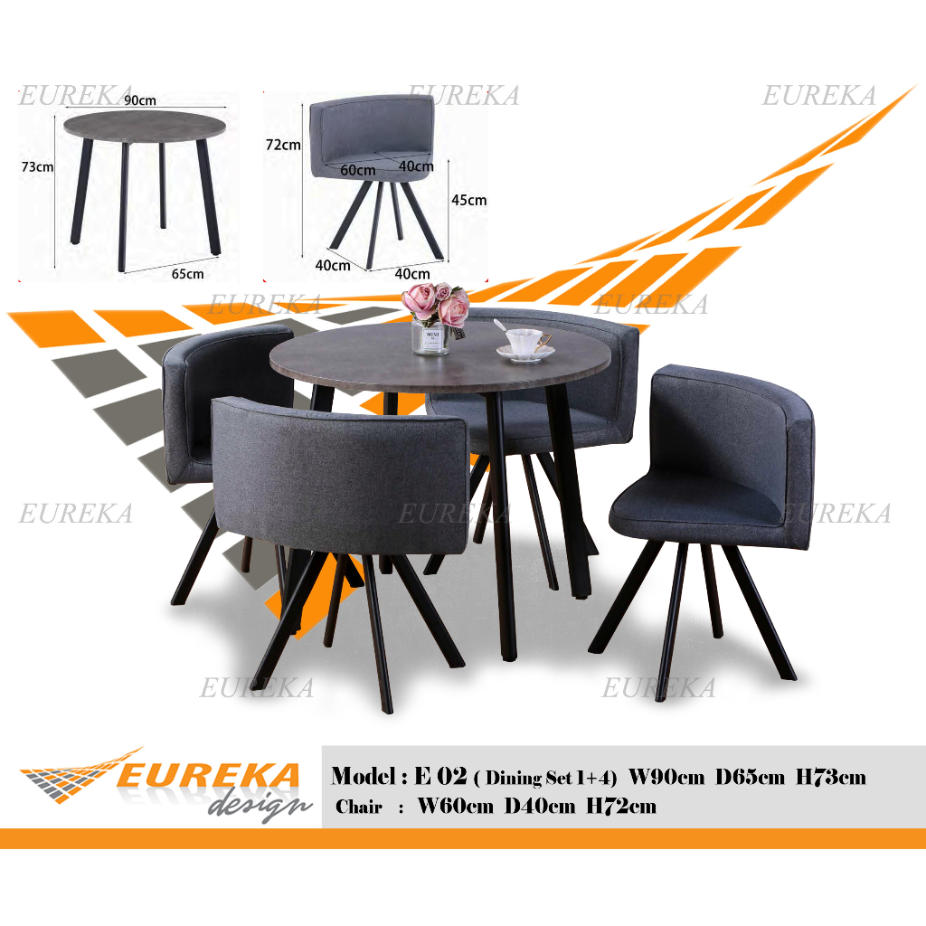 EUREKA 1+4 Dining Set Round Table Chair Backrest Fabric Steel Modern / Kerusi Makan E02 | Shopee ...