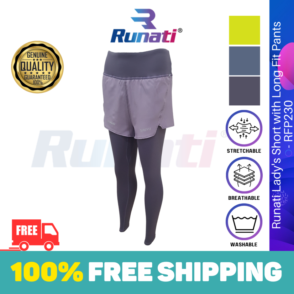 RUNATI 2 in 1 Ladies Fitness Long Fit Pants with Short Pants Yoga Pants ...