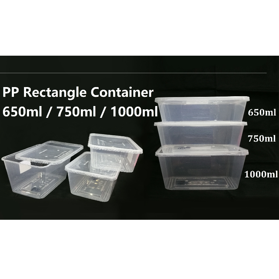 50pcs - PP Rectangle Clear Plastic Container with Lid 650ml / 750ml / 1000ml | Shopee Malaysia