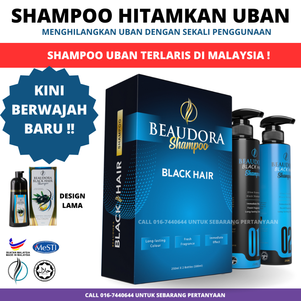 Syampoo Rawat Uban Hitamkan Uban Beaudora Black Hair Shampoo Original ...