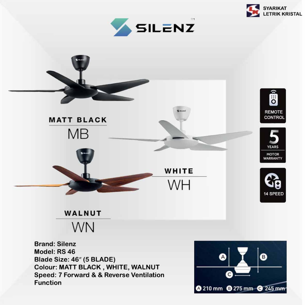 SILENZ 46" DC Motor Ceiling Fan with 7 Forward & 7 Reverse Ventilation ...
