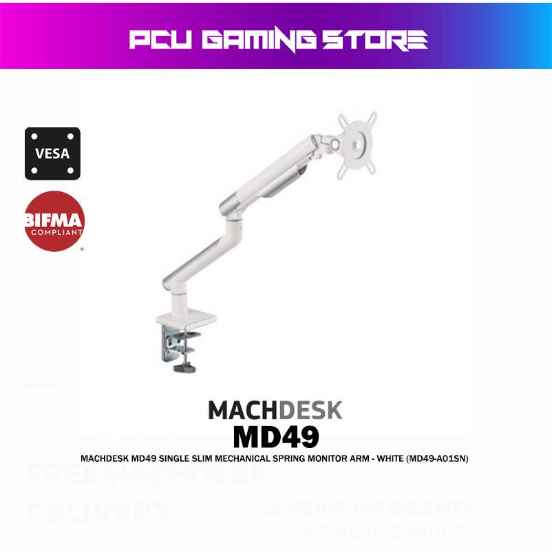 MACHDESK MD49 SINGLE SLIM MECHANICAL SPRING MONITOR ARM - WHITE (MD49 ...