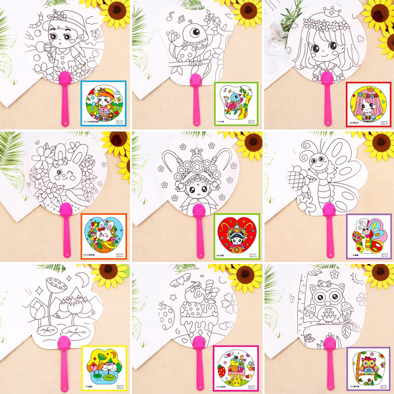 DIY blank fan assembly paper fan children's hand-painted graffiti ...
