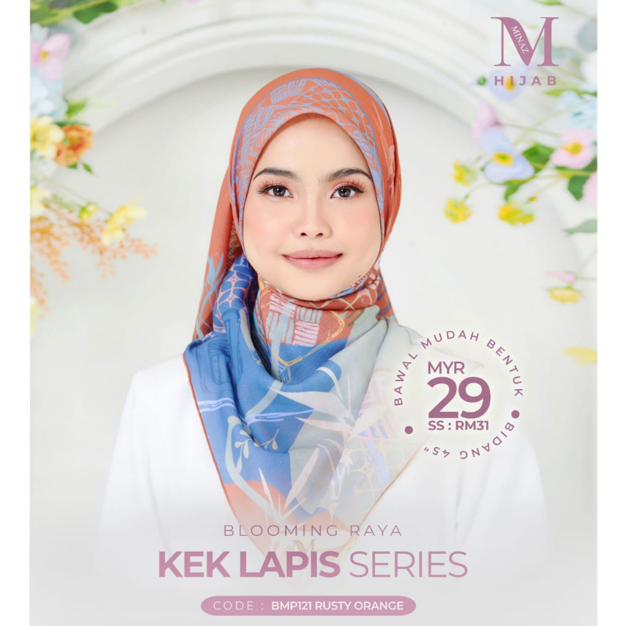 MINAZ HIJAB: BLOOMING RAYA 2023 KEK LAPIS SERIES (BMP121 RUSTY ORANGE ...