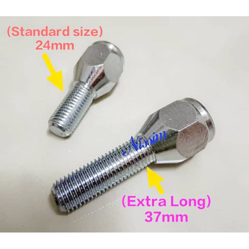 Wheel Bolt Maxi E1400 (stanted 24mm) atau (extra long 37mm)(beza kiri ...