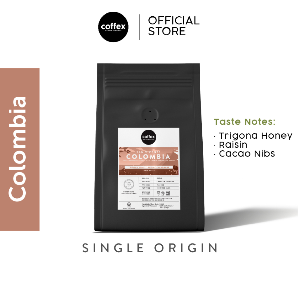 Coffex Single Origin - Colombia San Vicente Whole Coffee Bean (200g ...