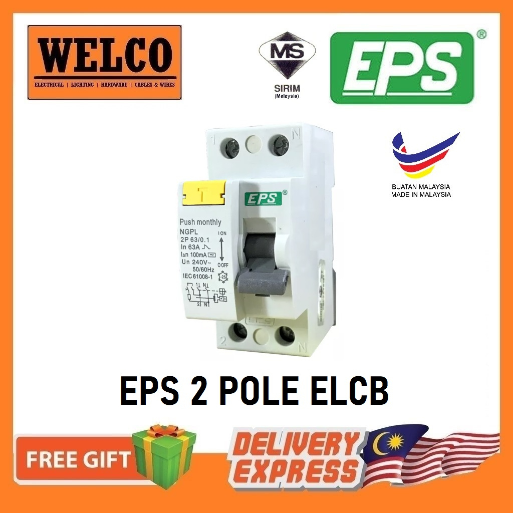 EPS 2 POLE ELCB 20A, 25A, 40A, 63A EARTH LEAKAGE CIRCUIT BREAKER SIRIM | Shopee Malaysia