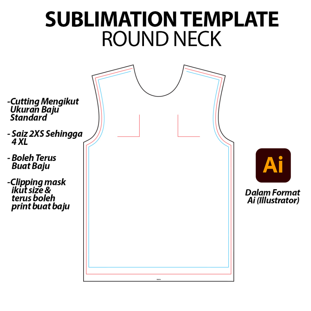 Sublimation Template Size - Round Neck I Size Template Untuk Printing ...