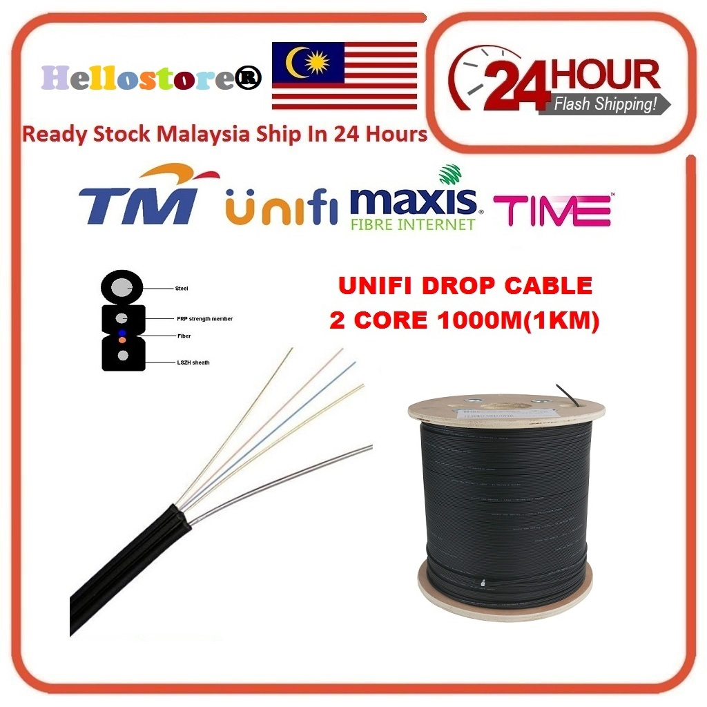 Outdoor Drop Fiber Cable 1Core/2Core 1000Meter Unifi Fiber Optic 2core ...