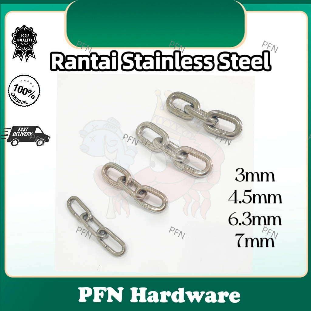 Rantai Stainless Steel Chain (3mm - 7mm) 304 Rantai Marine Standard ...