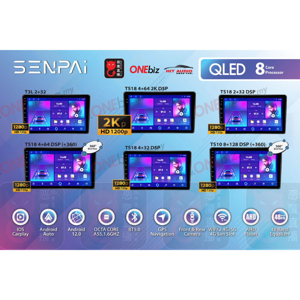SENPAI TS10 / TS18 / T3L / TS7 Android Car GPS Player 2K Screen QLED ...