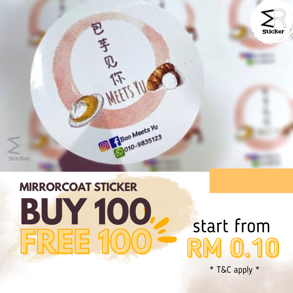 ** BUY 100 FREE 100 ** Custom Mirrorcoat Sticker Label Printing ...