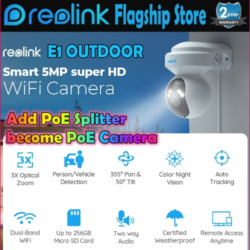 Reolink E1 Outdoor WiFi/PoE Auto Tracking SpotLight 5MP PTZ 2.4/5GHz ...