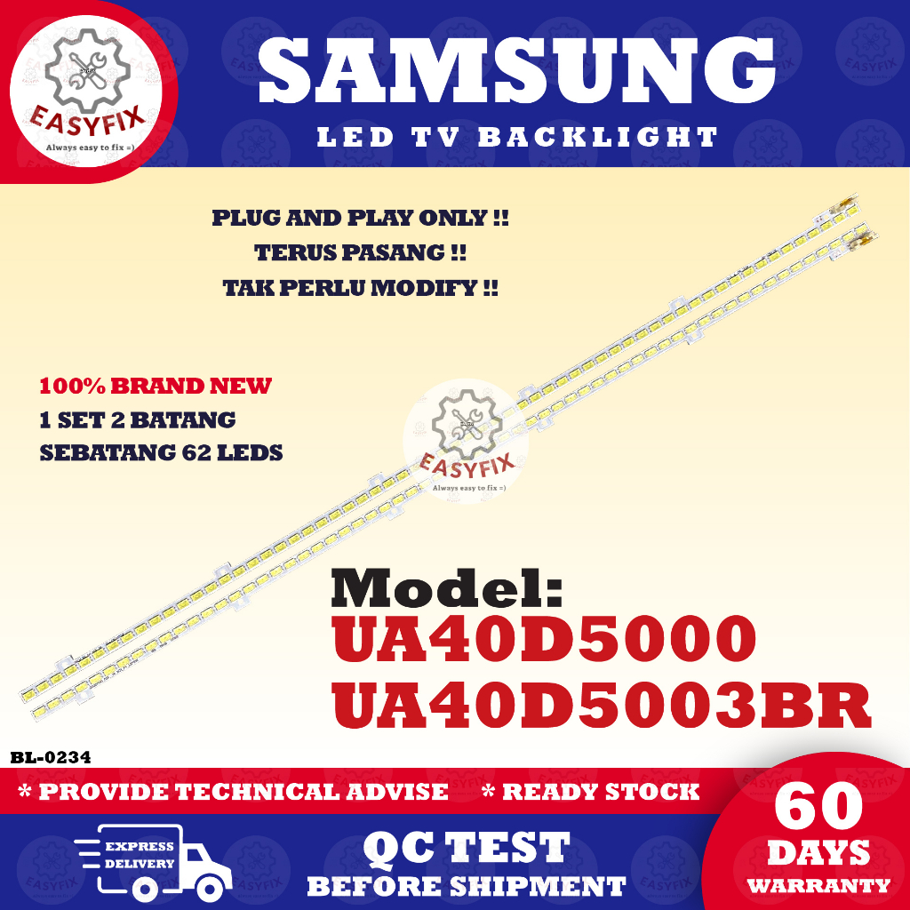 UA40D5000 / UA40D5003BR 40 INCH SAMSUNG LED TV BACKLIGHT ( LAMPU TV ) UA40D5003 | Shopee Malaysia