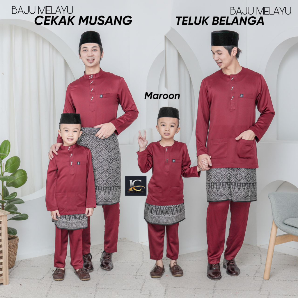 BAJU MELAYU MODEN MAROON CEKAK MUSANG DAN TELUK BELANGA SET AYAH DAN ANAK | Shopee Malaysia