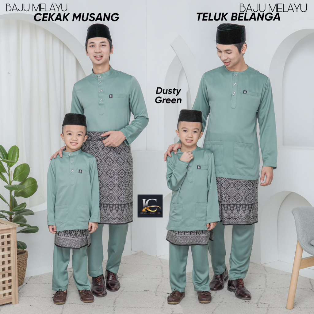 BAJU MELAYU MODEN DUSTY GREEN CEKAK MUSANG DAN TELUK BELANGA SET AYAH ...