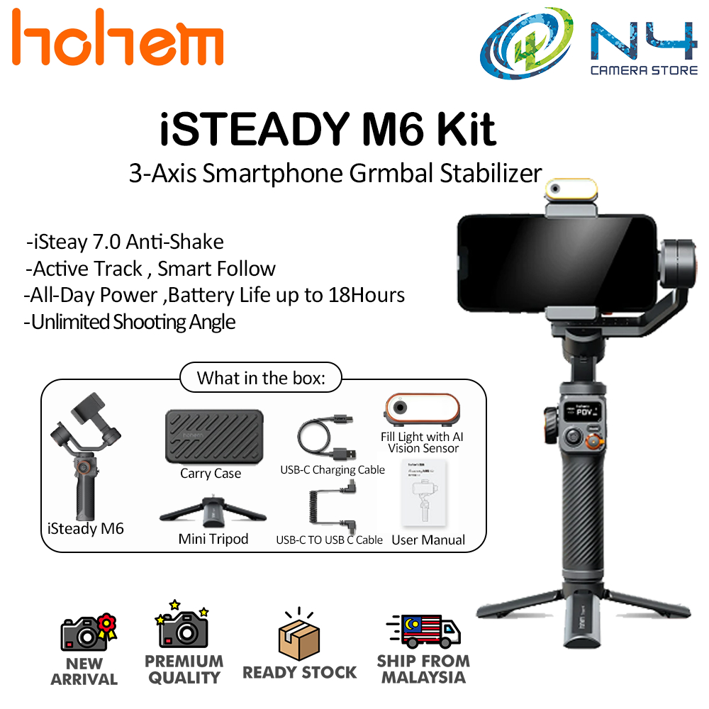 Hohem iSteady M6 Kit 3-axis Smartphone Gimbal with Magnetic Fill Light ...
