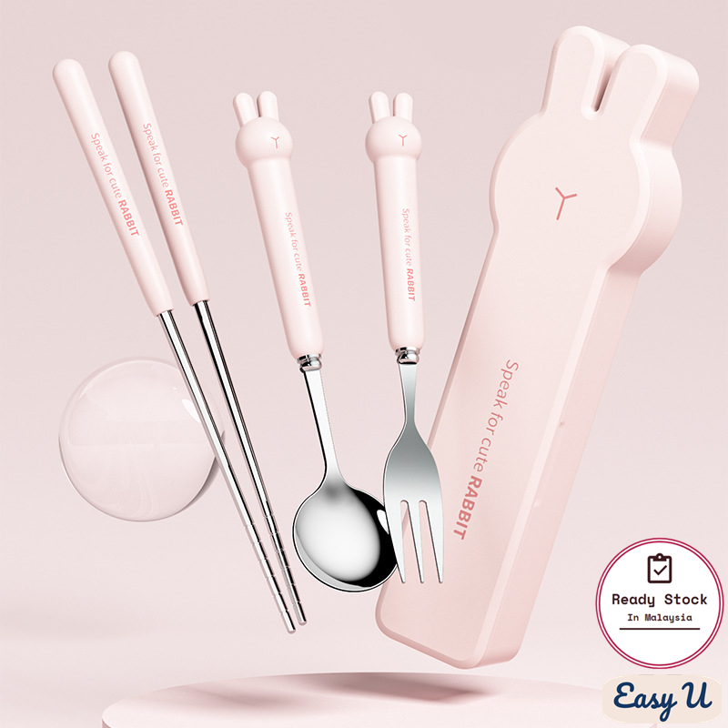 304 Stainless Steel Three-Piece Rabbit Portable Tableware Cutlery Kid ...