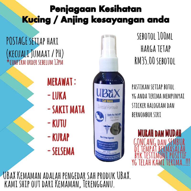 UBaX - PET SPRAY RAWATAN KUTU, LUKA, KURAP, SELSEMA, SAKIT MATA, FUNGUS ...