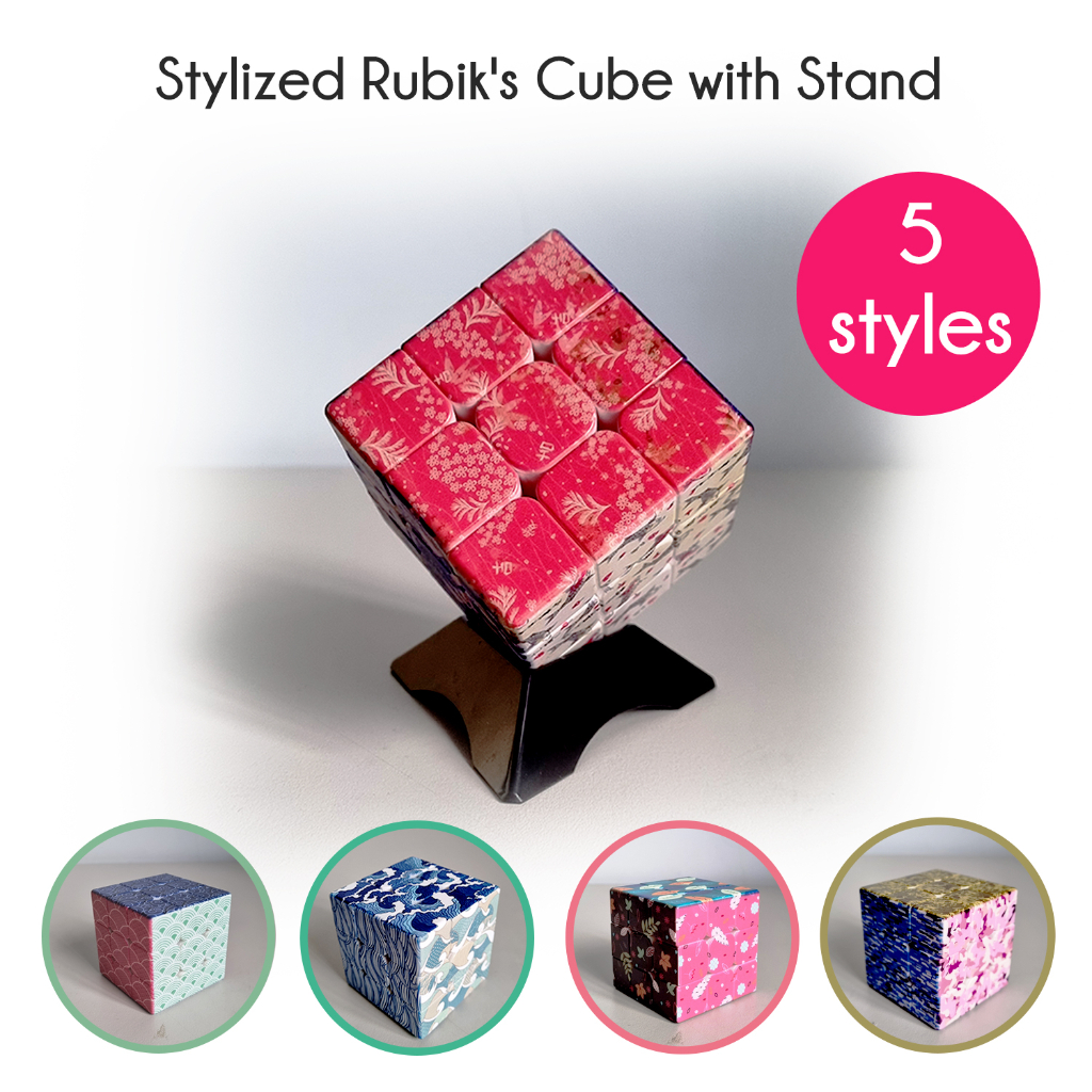 3x3 Stylized Rubiks Magic Cube with Trianglular Stand Japanese Sea ...