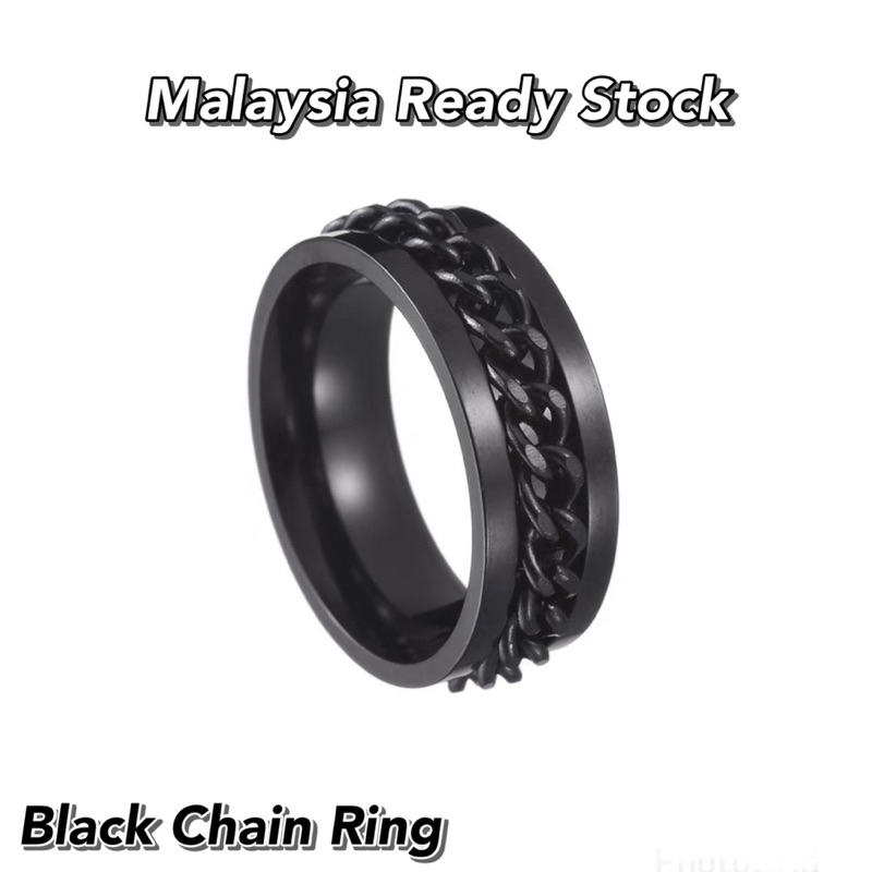 Black Spinner Corkscrew Stainless Steel Chain Ring - Cincin hitam ...