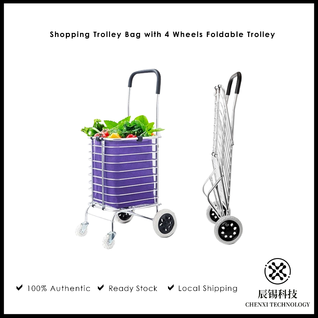 Shopping Trolley Bag with 4 Wheels Foldable Trolley | Shopee Malaysia