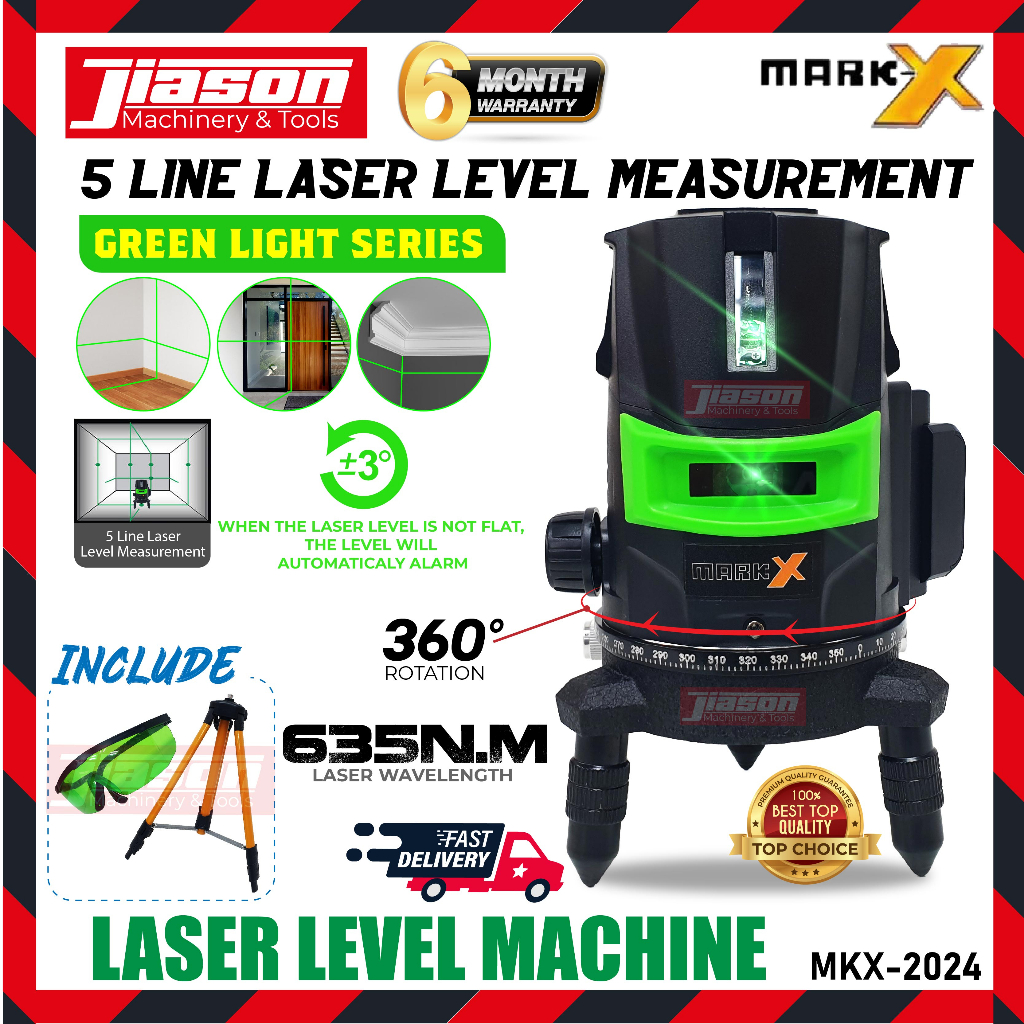 MARK-X MKX-2024 / MKX2024 360° 5 Line Rotary Laser Level Machine (Green ...