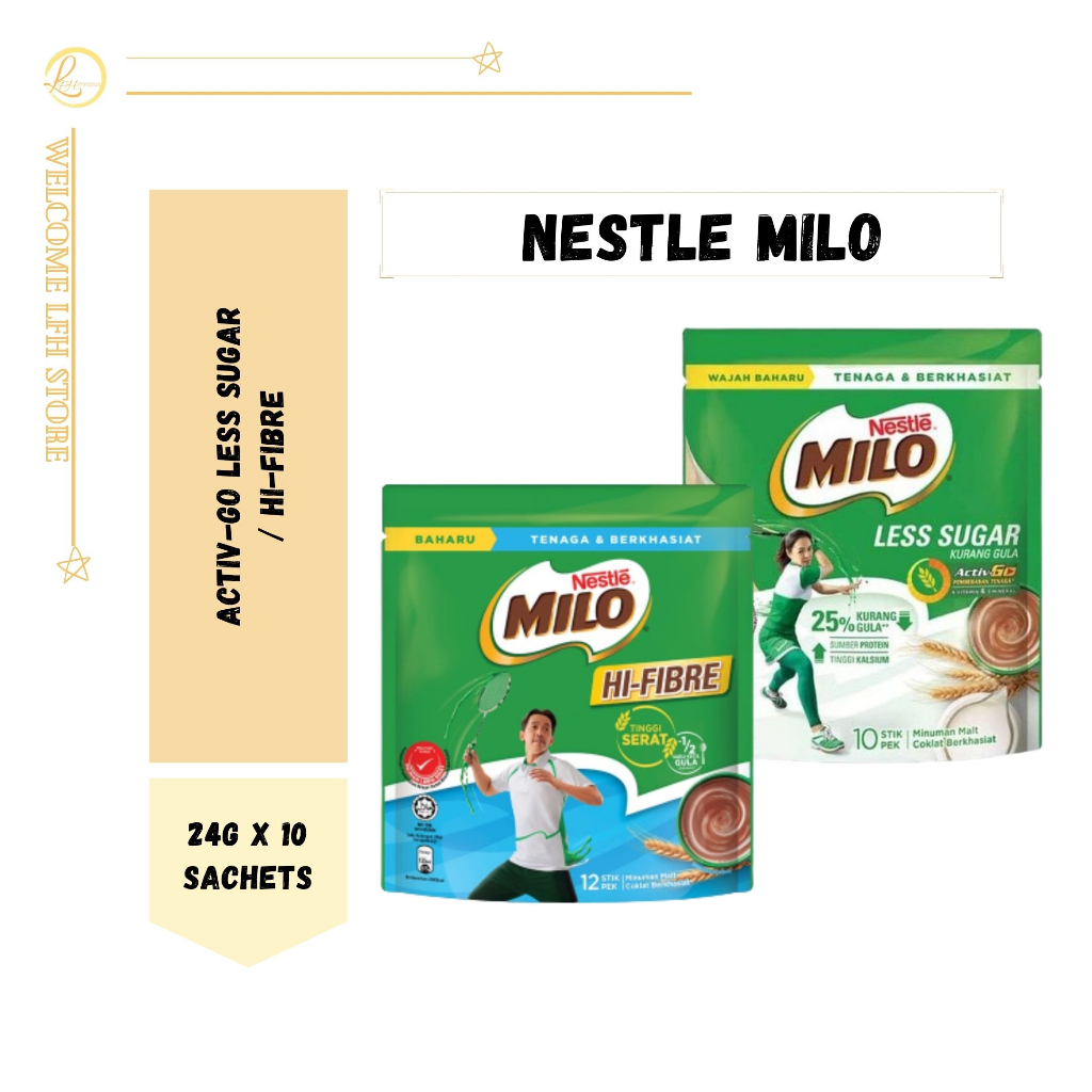 Nestle MILO Activ-Go Less Sugar (27g x10's) / Hi-Fibre (30g x 12's ...