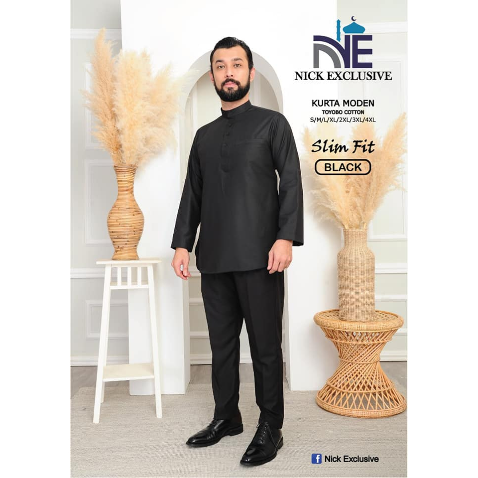 Kurta Raya Slim Fit Nick Exclusive Hitam | Shopee Malaysia