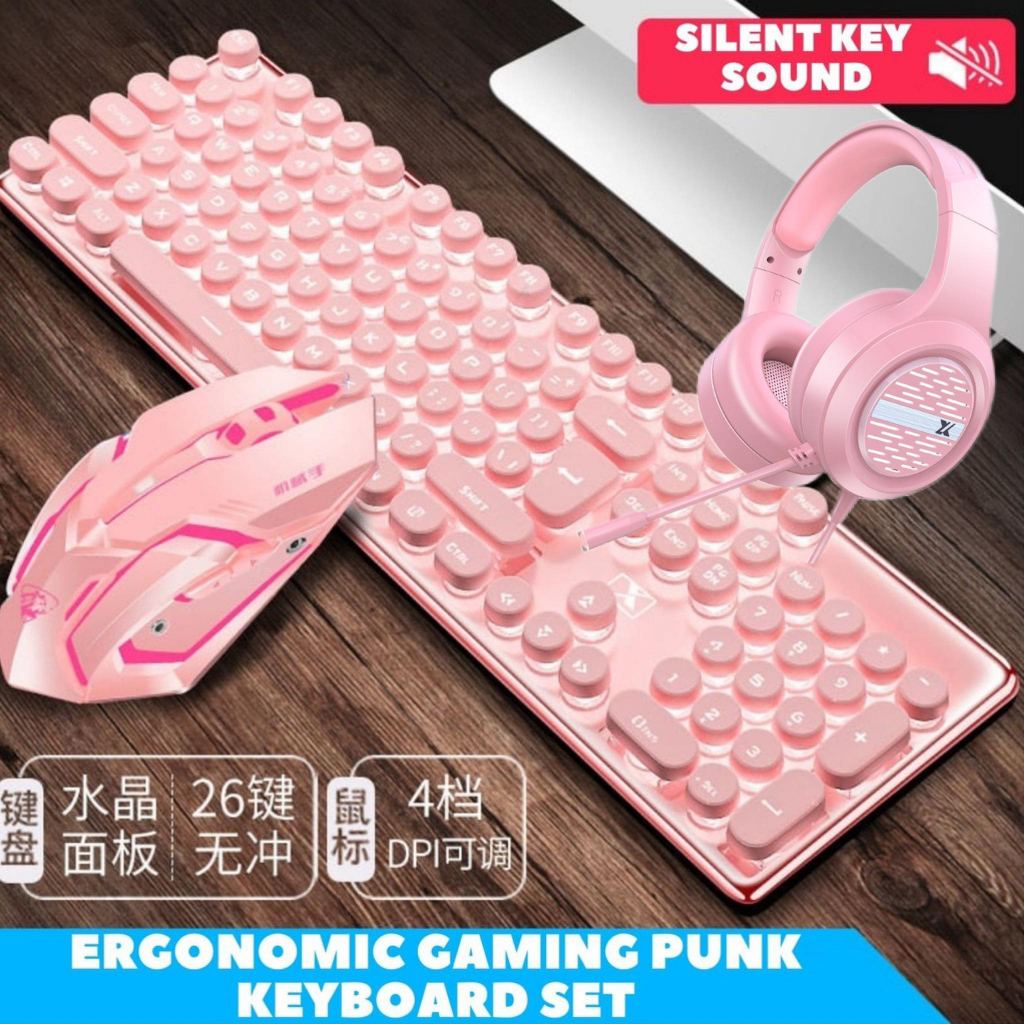 🔥Ready Stock🔥 Girl Cute Pink Keyboard, Mouse & Headset set Mechanical ...