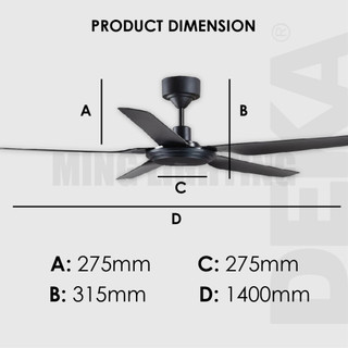 (Sirim) DEKA Ceiling Fan DX56 Remote Control 5 ABS Blades 56" DC Motor ...